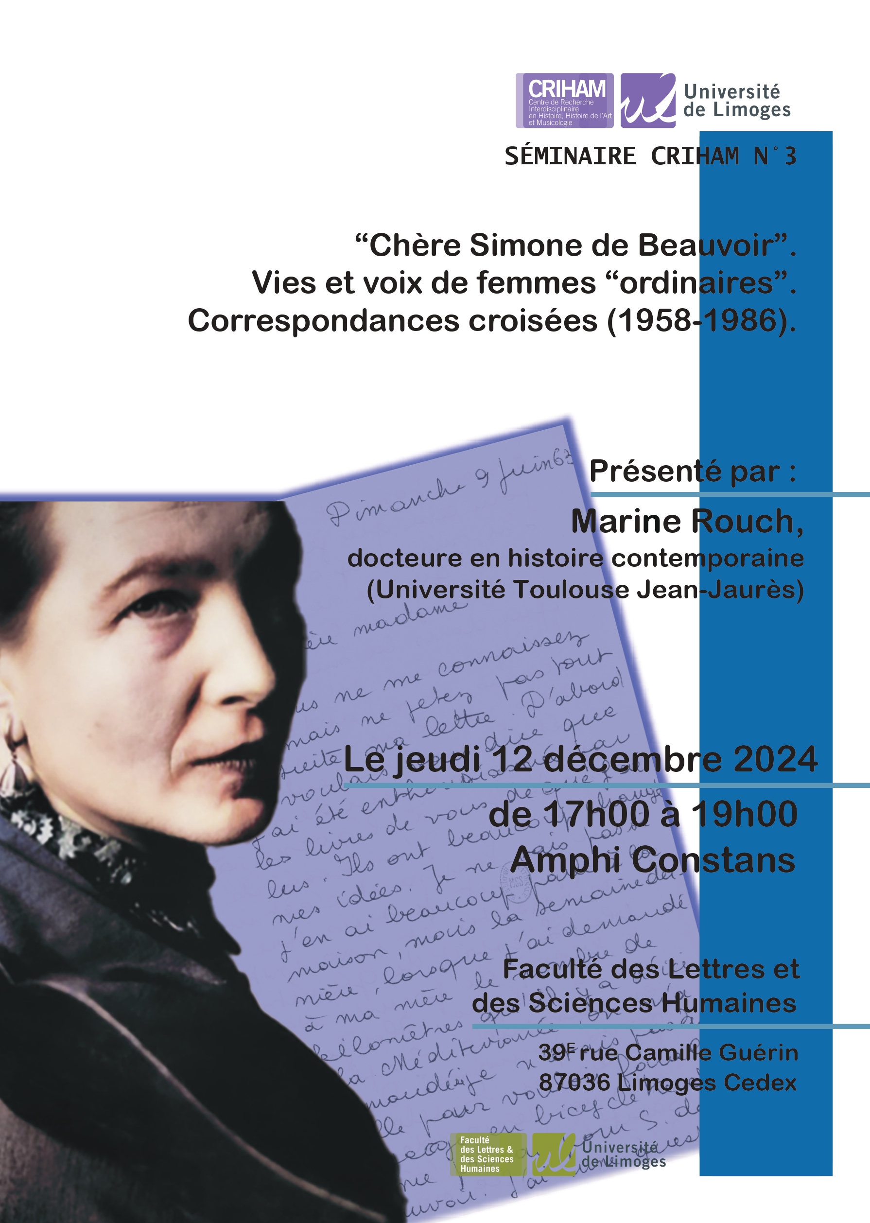 Séminaire CRIHAM N°3 | “Chère Simone de Beauvoir”. Vies et voix de ...