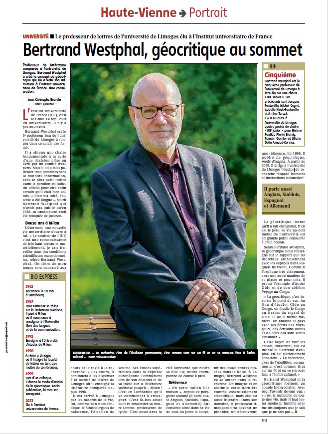 Le Populaire du Centre | Bertrand Westphal, géocritique au sommet